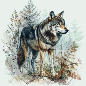 Timber Wolf in the Woods Clipart Bundle, 16 High-quality JPG, Craft Art ...