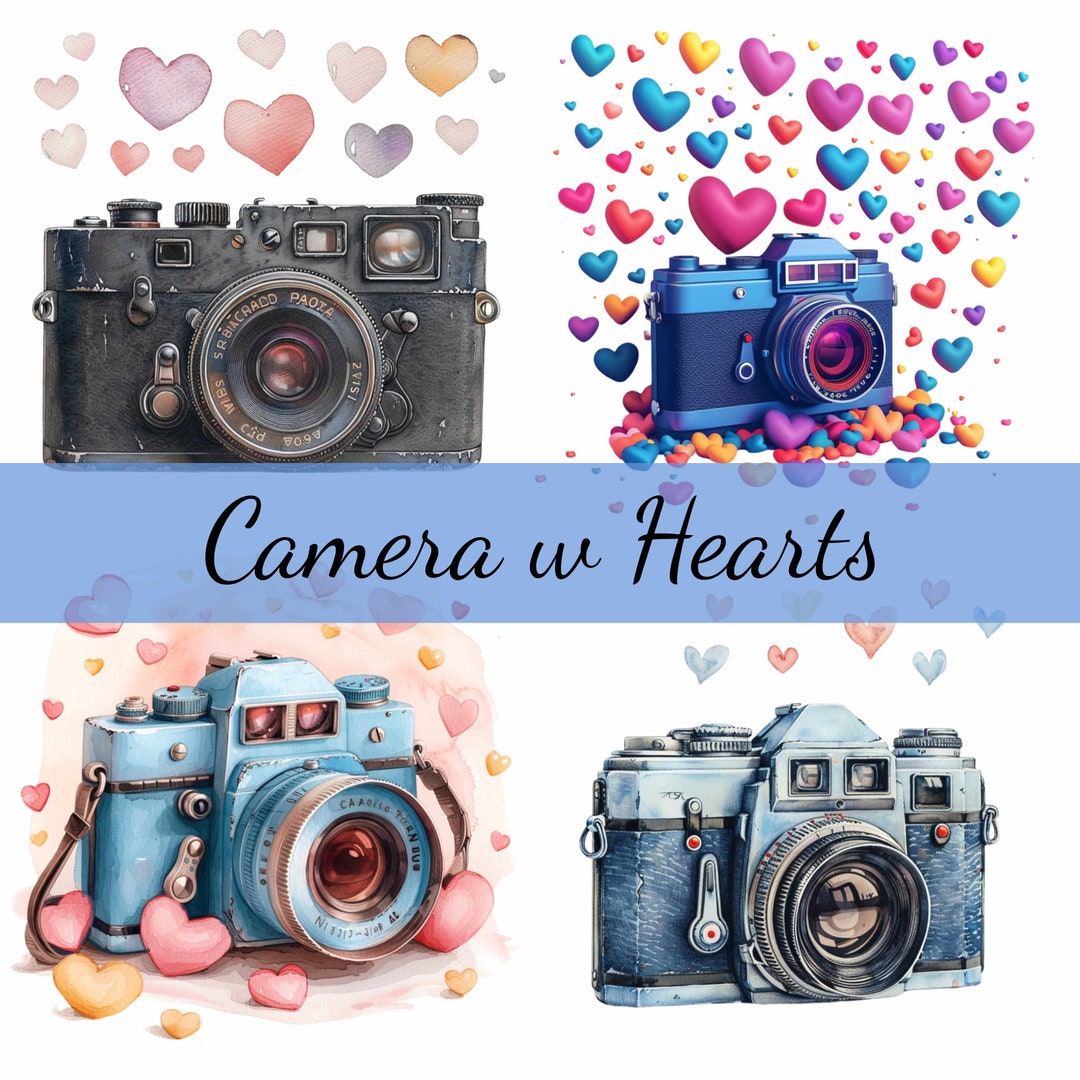 16 Camera With Hearts Clipart Bundle, 16 High-quality JPG, Craft Art ...