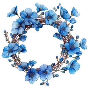 Wreath With Blue Flowers Clipart Bundle, 15 High-quality JPG, Craft Art ...