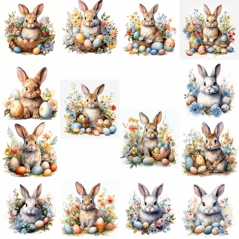 Easter Bunny W Easter Eggs Clipart Bundle, High-quality JPG, Craft Art ...
