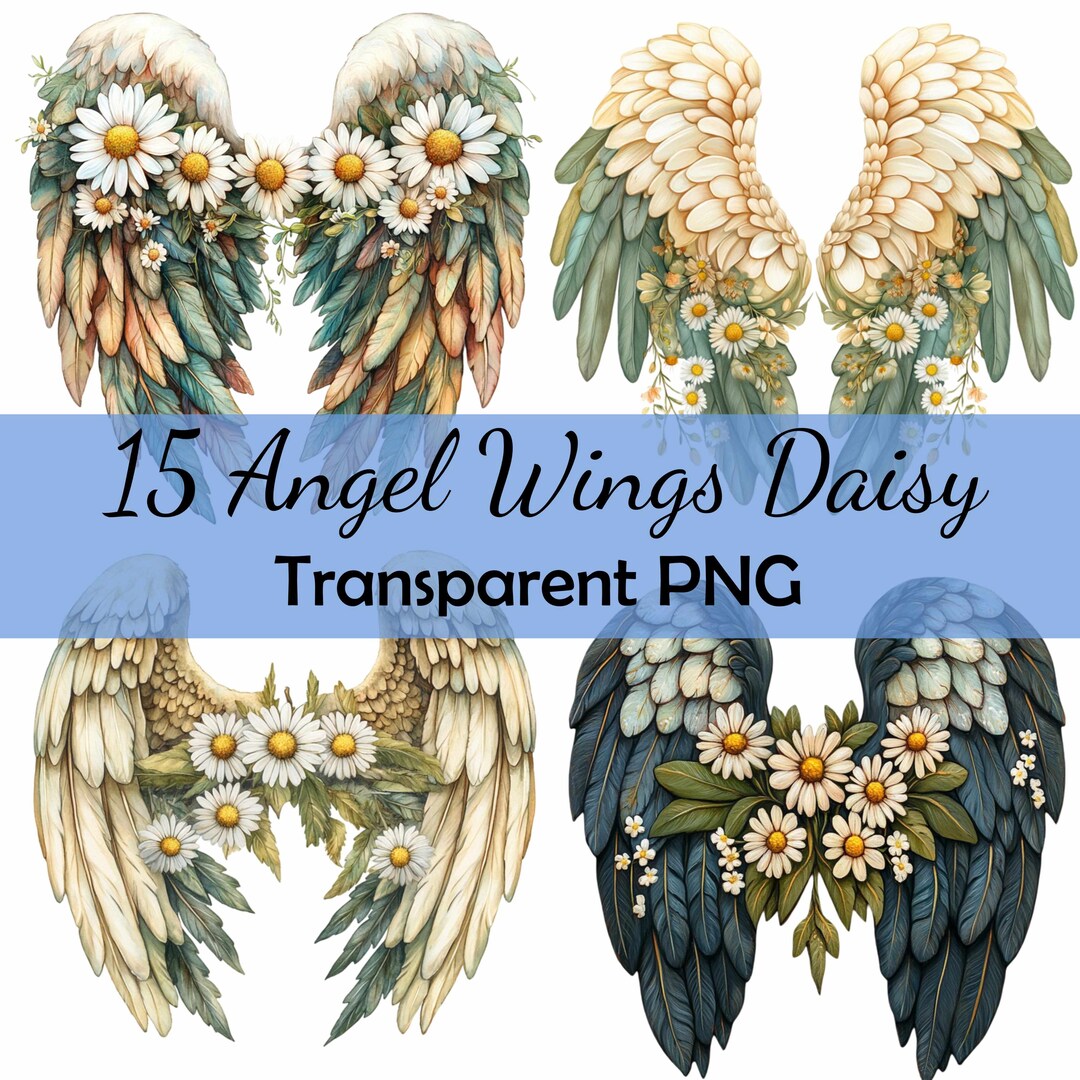 15 Angel Wings Daisy Flower Clipart Bundle, Transparent PNG Download ...