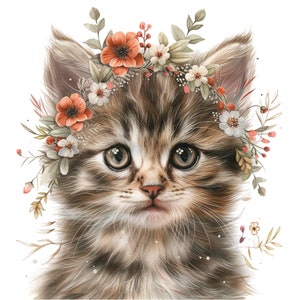 15 Floral Kitten Cat Flower Clipart Bundle, 15 High-quality JPG, Craft ...