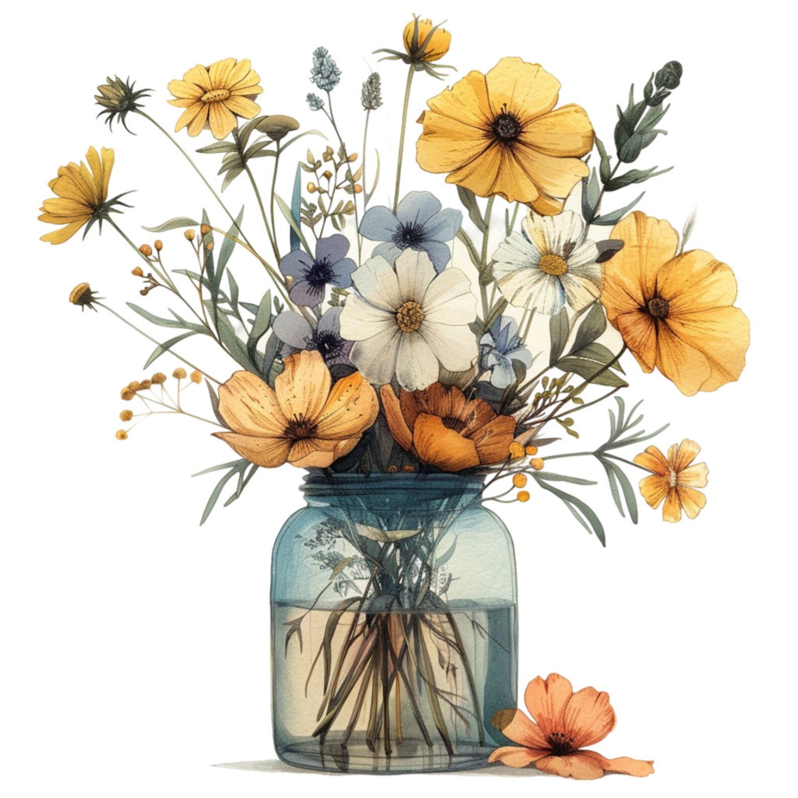 15 Summer Flower Bouquet Clipart Bundle, 15 High-quality JPG, Craft Art ...