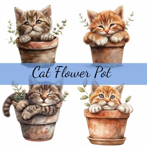 Cute Cat in a Flower Pot Clipart Bundle, 16 High-quality JPG, Craft Art ...