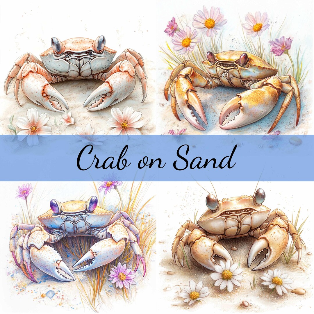 Sand Crab Sea Flowers Beach Sand Clipart Bundle, 11 High-quality JPG ...
