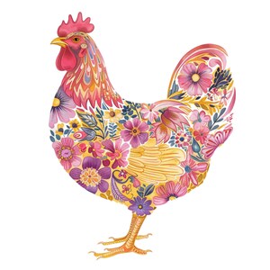 Boho Chicken With Flowers Clipart Bundle, 15 High-quality JPG, Craft ...
