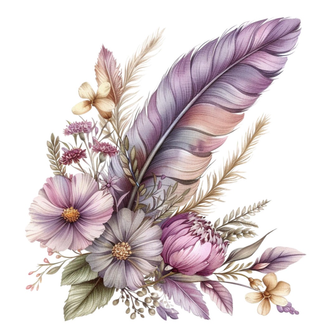 Feather and Flowers Clipart Bundle, 16 High-quality JPG, Craft Art ...