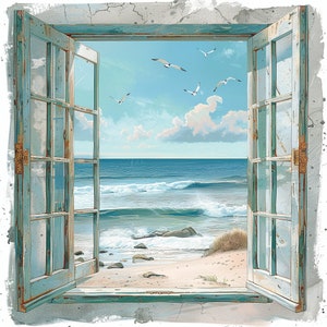 12 Window Ocean View Clipart Bundle, 12 High-quality JPG, Craft Art ...