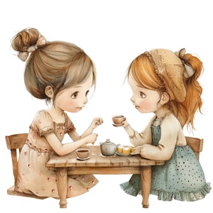 Girl Tea Party Clipart Bundle, 14 High-quality JPG, Craft Art, Card ...