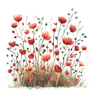Red Wildflower Flower Patch Clipart Bundle, 16 High-quality JPG, Craft Art, Card Making, Clip ...