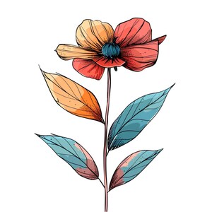 Boho Orange Teal Flowers Clipart Bundle, 16 High-quality JPG, Craft Art ...