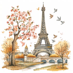 Eiffel Tower Paris Scene Clipart Bundle, 15 High-quality JPG, Craft Art ...
