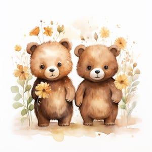 14 Bear Friends Clipart Bundle, High-quality JPG, Nursery Art, Card ...