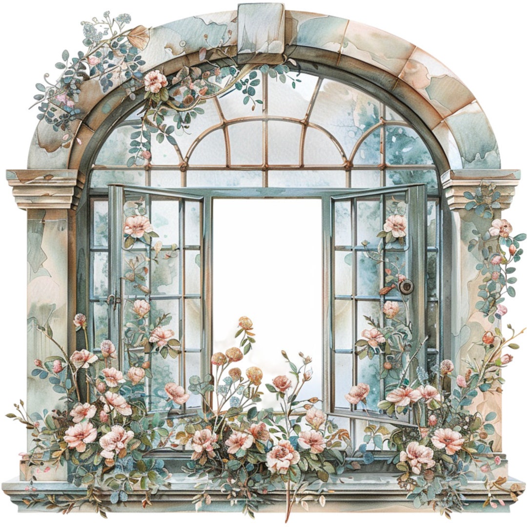 Floral Window Flower Clipart Bundle, 15 High-quality JPG, Craft Art ...