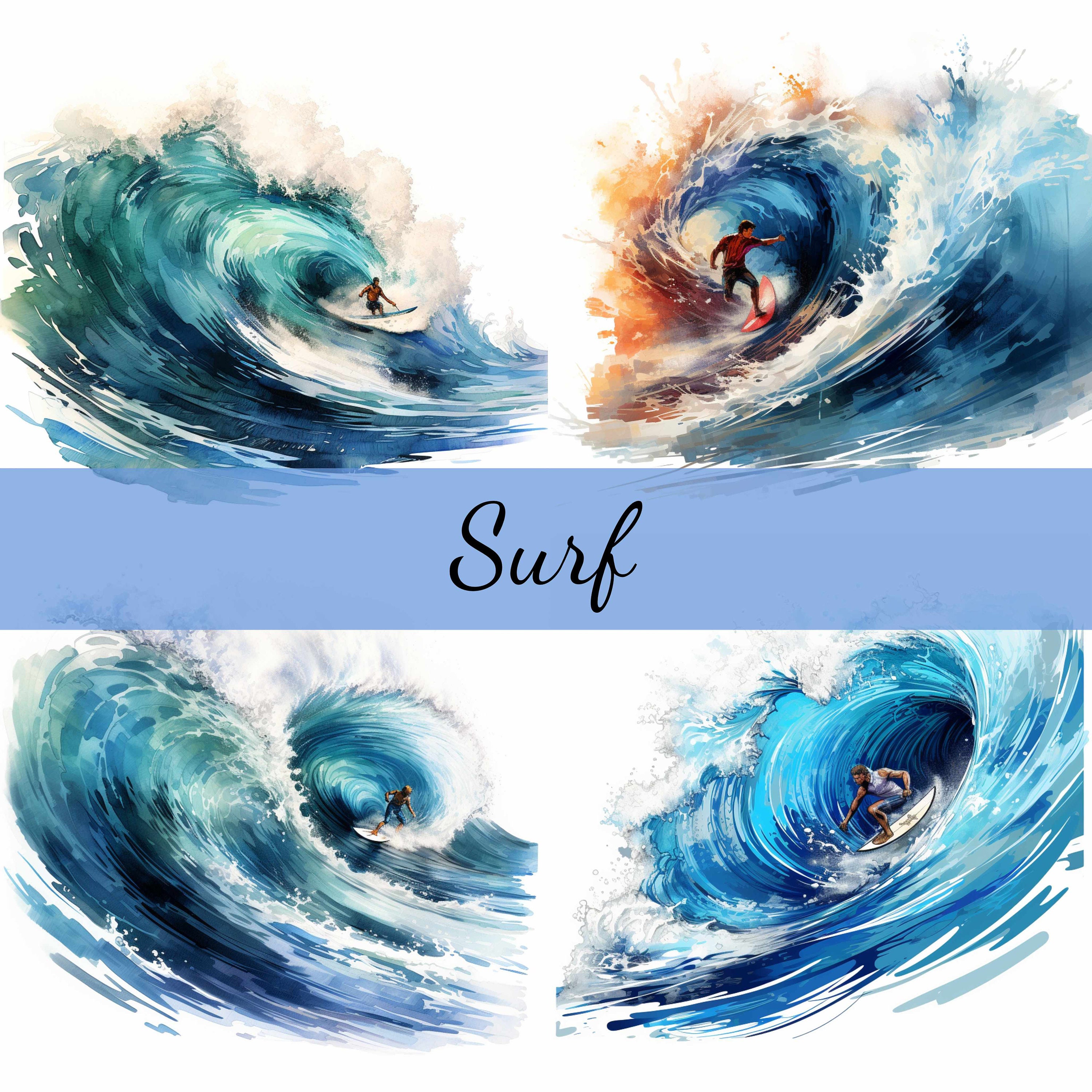 Surfing the Big Wave Clipart Bundle, High-quality JPG, Craft Art, Card ...