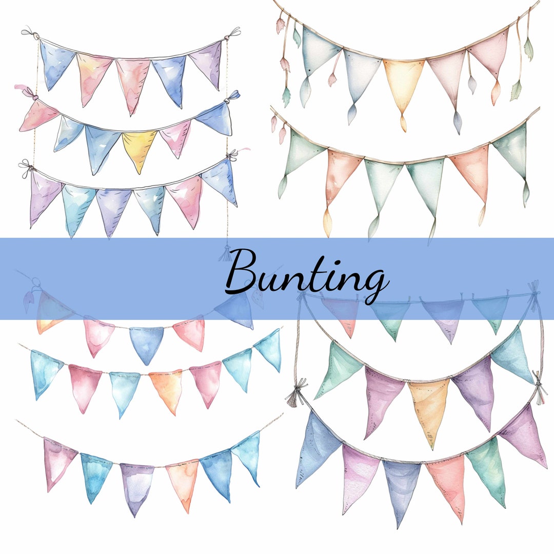 16 Pastel Bunting Clipart Bundle, 16 High-quality JPG, Craft Art, Card ...