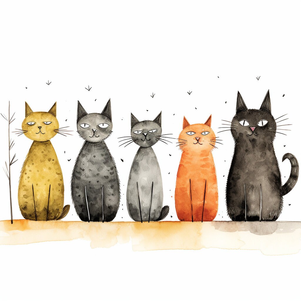 12 Quirky Cats and Friends Clipart Bundle, JPG, Card Making, Clip Art ...