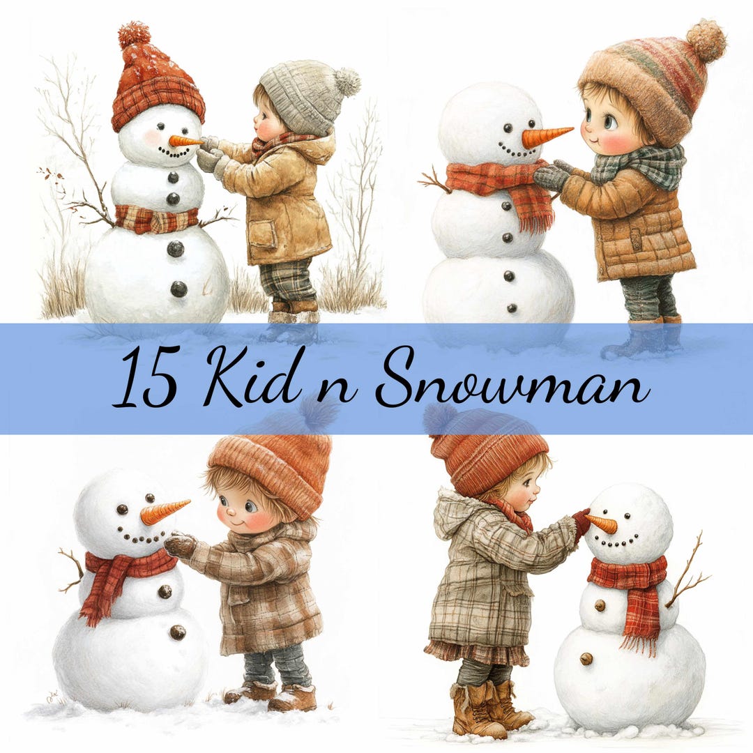 15 Kid and Snowman Winter Snow Clipart Bundle, High-quality JPG, Craft ...