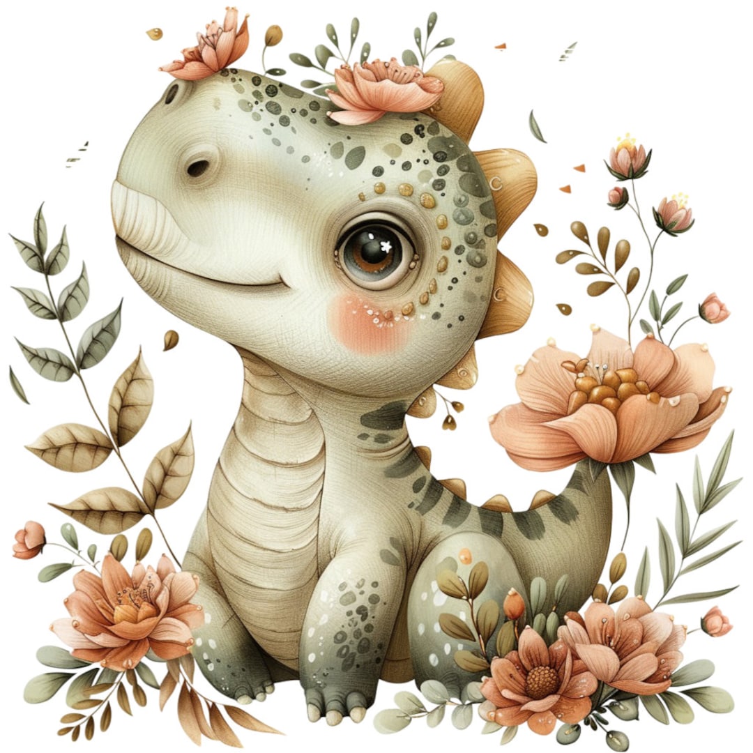 Floral Dinosaur Flower Clipart Bundle, 14 High-quality JPG, Craft Art ...