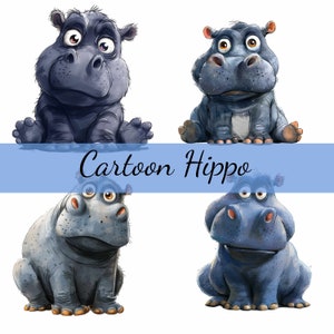 16 Cute Quirky Cartoon Hippo Clipart Bundle, 16 High-quality JPG, Craft ...