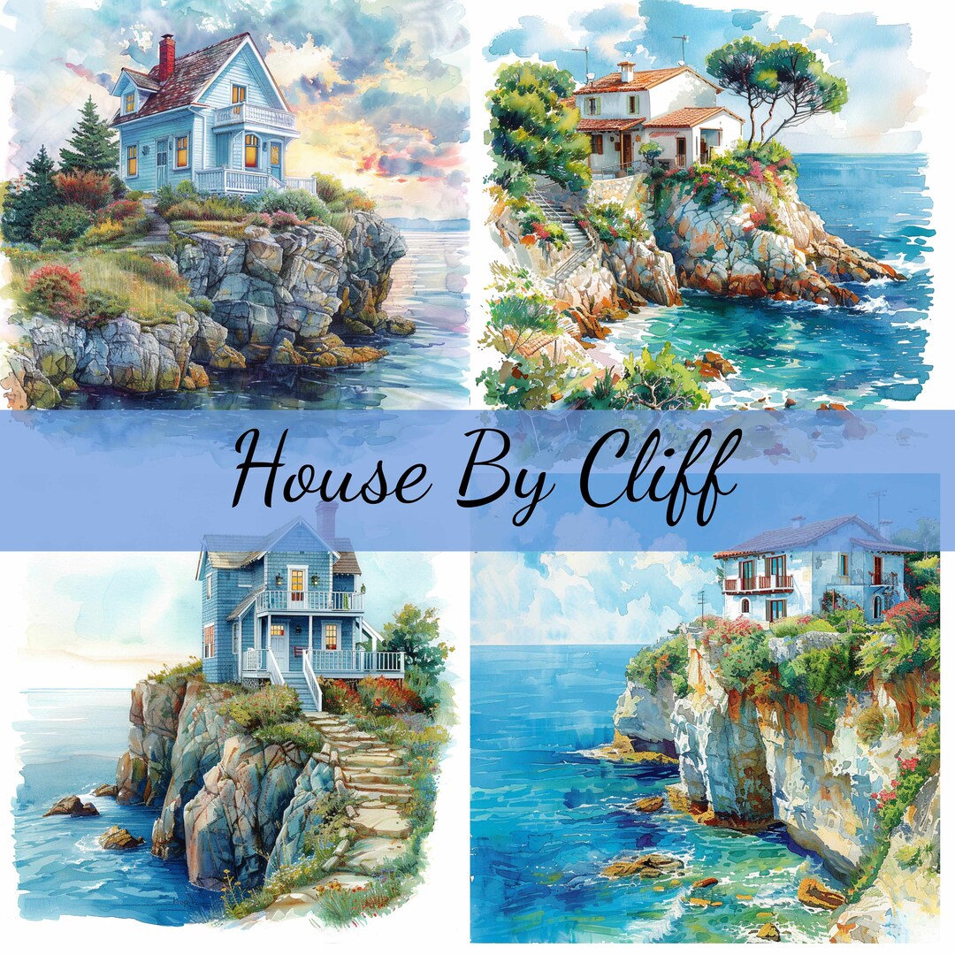 16 House on Cliff by the Sea Ocean Clipart Bundle, 16 High-quality JPG ...