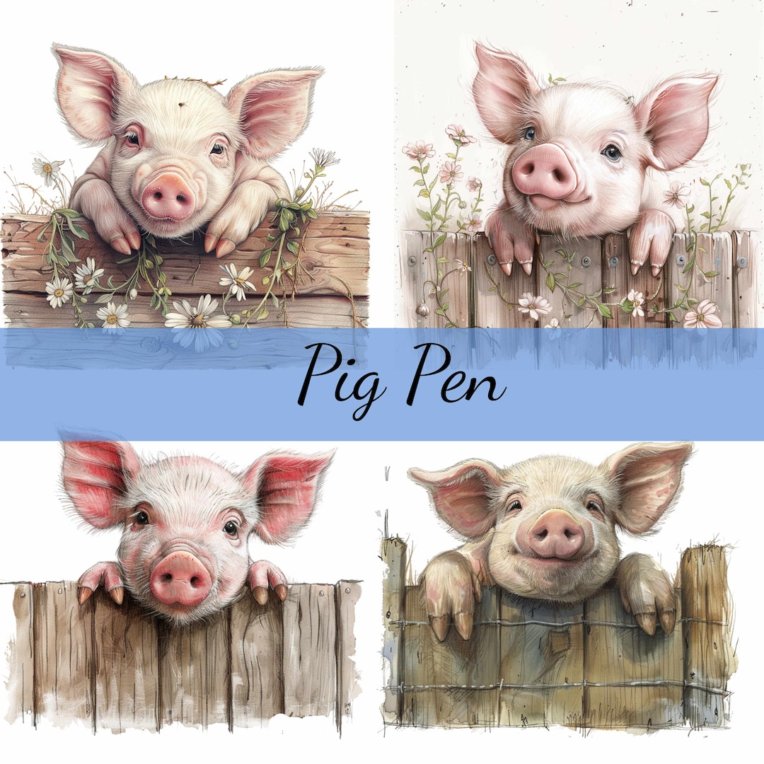 12 Pig in Pen on Farm Clipart Bundle, 12 High-quality JPG, Craft Art ...