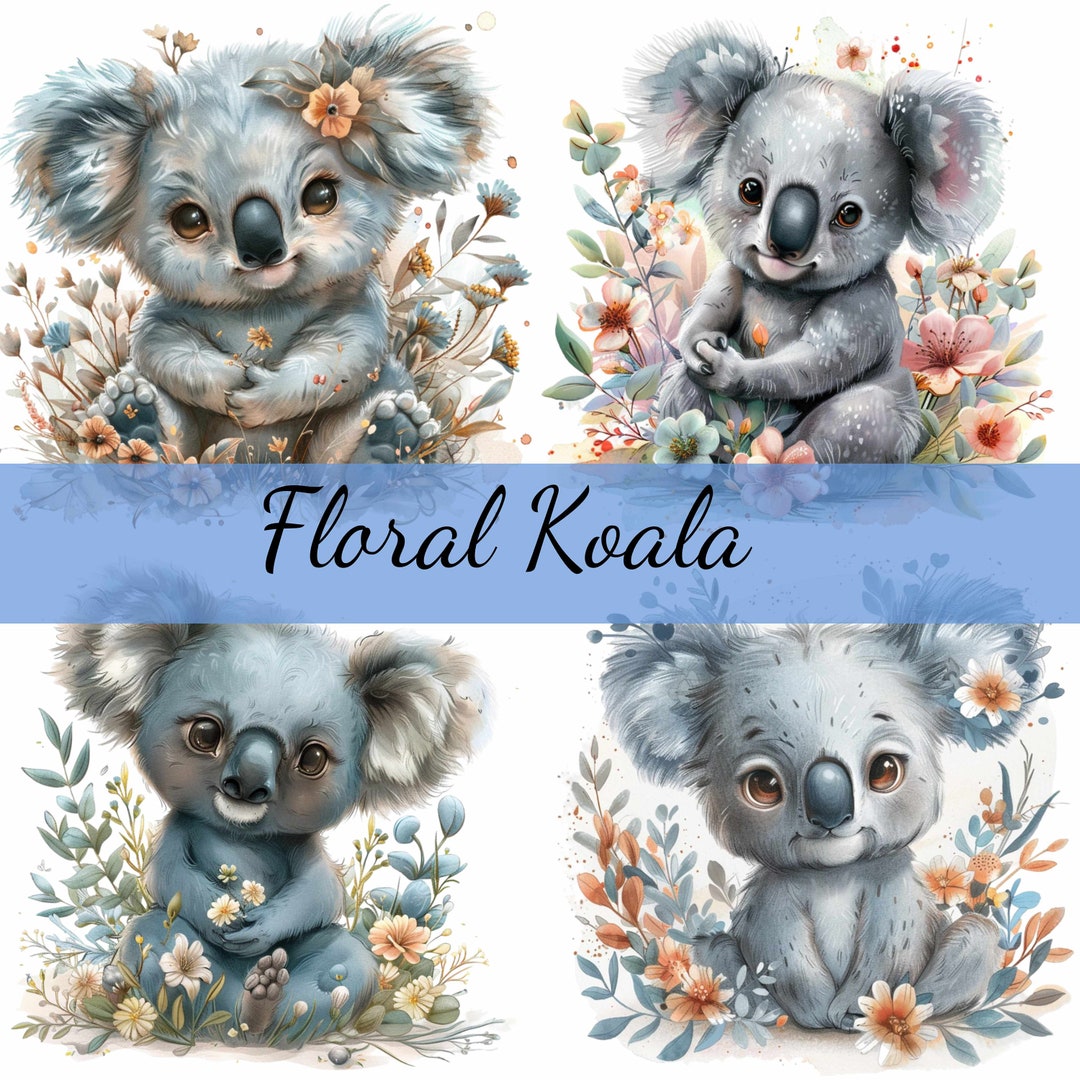15 Floral Koala Flower Clipart Bundle, 15 High-quality JPG, Craft Art ...