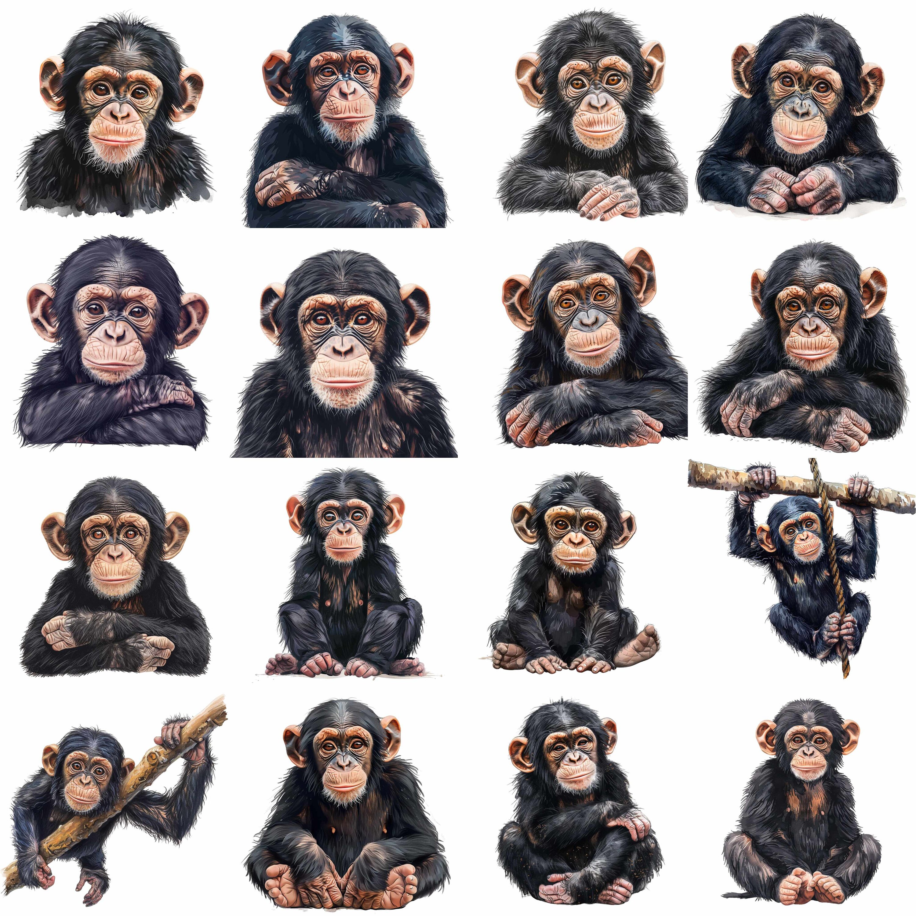 Charming Chimpanzee Clipart Bundle, 15 High-quality JPG, Craft Art ...