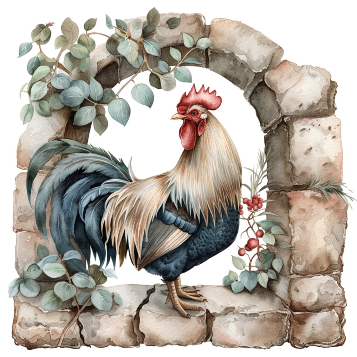 16 Chicken Rooster Under Stone Arch Clipart Bundle, High-quality JPG ...