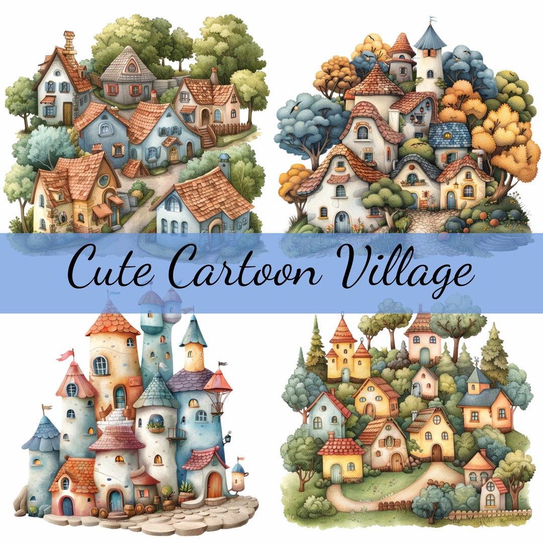 16 Cute Cartoon Village Houses Clipart Bundle, 16 High-quality JPG ...