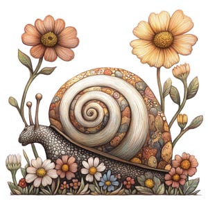10 Folk Art Snail in Flowers Clipart Bundle, 10 Transparent PNG ...