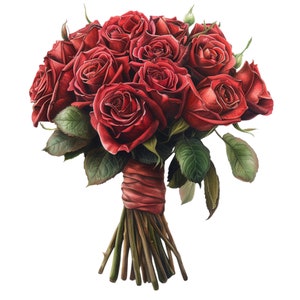Red Rose Flower Bouquet Clipart Bundle, 16 High-quality JPG, Craft Art ...