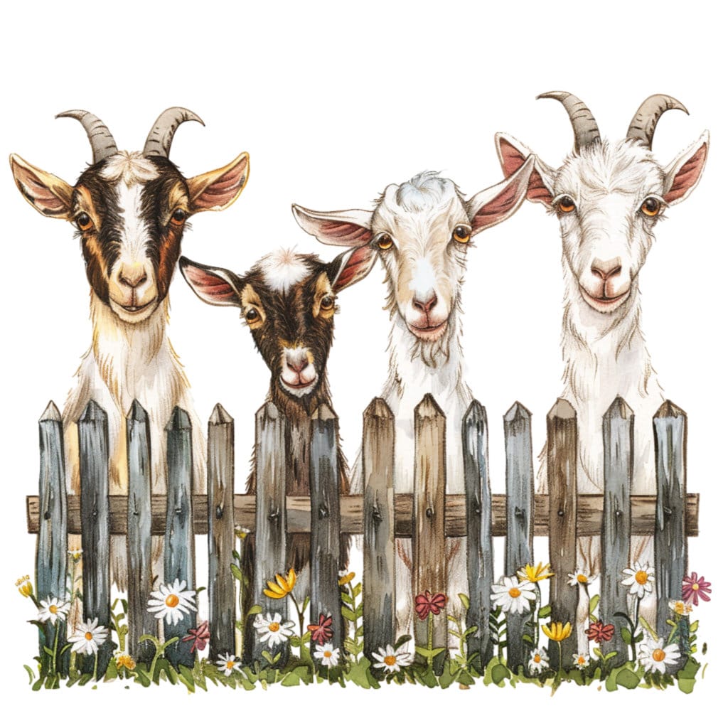 16 Cute Goats on a Farm Fence Clipart Bundle, 16 JPG and PNG, Craft Art ...