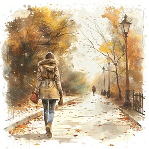 15 Woman Walking in Fall Clipart Bundle, 15 High-quality JPG, Craft Art ...