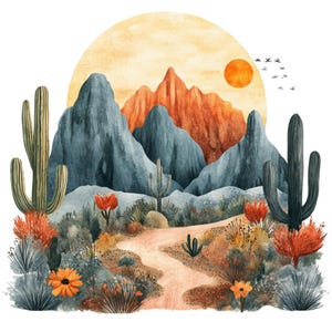 11 Folk Art Southwest Desert Cactus Clipart Bundle 11 Transparent PNG ...