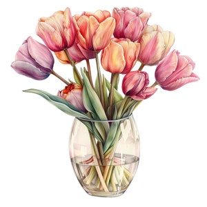Tulip Flowers in a Vase Clipart Bundle, 16 High-quality JPG, Craft Art ...