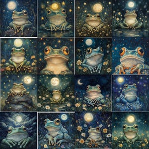 Frog in Moon Light Night 2 Clipart Bundle, 16 High-quality JPG, Craft ...