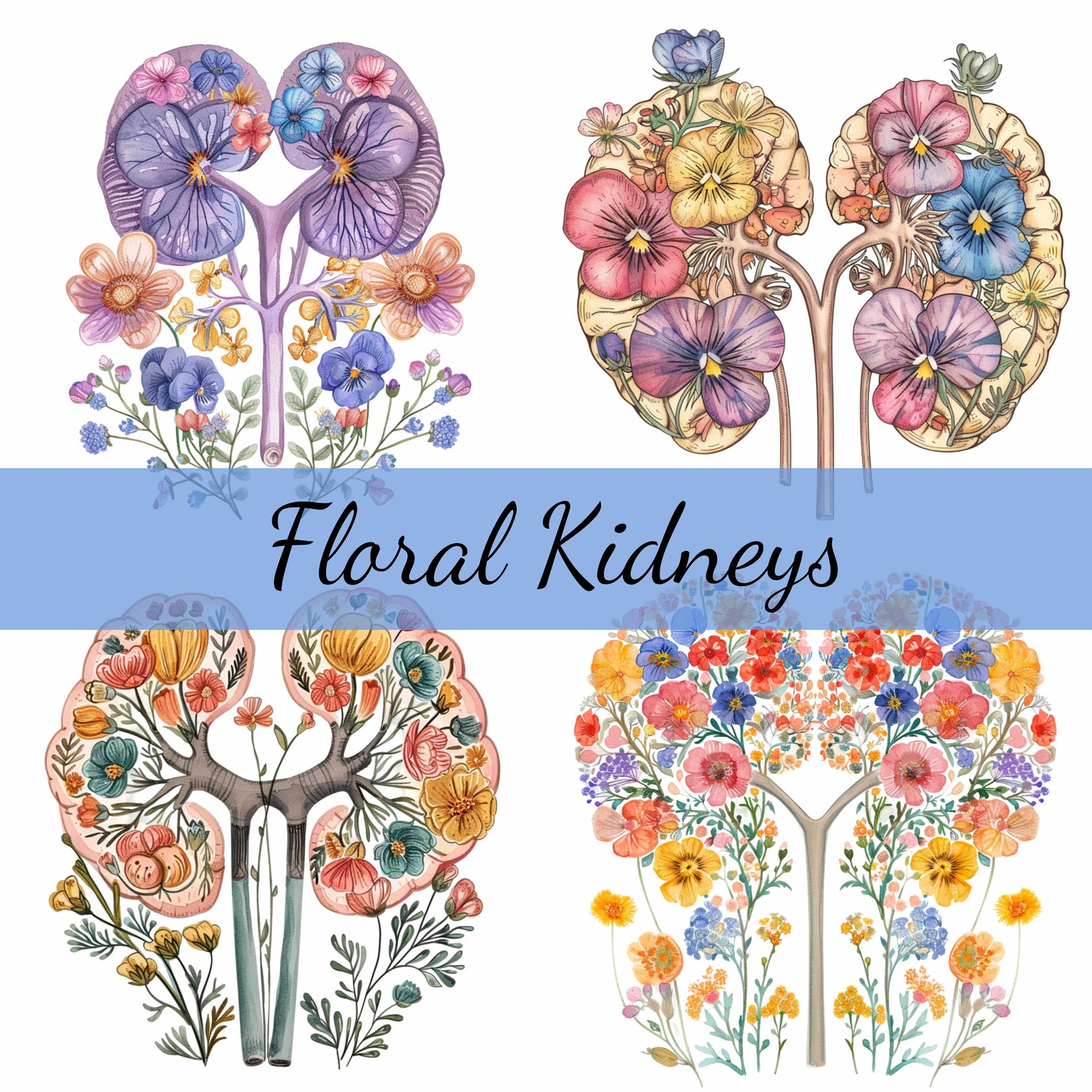 Floral Kidney Flower Clipart Bundle, 16 High-quality JPG, Craft Art ...