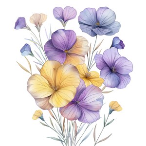 Abstract Purple and Yellow Flowers Clipart Bundle, 16 High-quality JPG ...