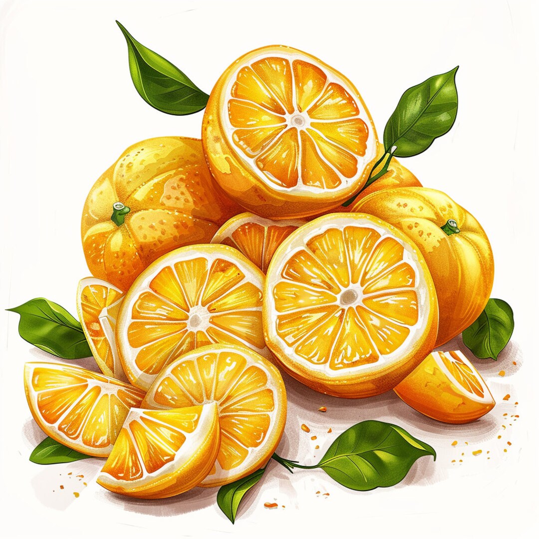 Oranges and Sliced Orange Fruit Clipart Bundle, 16 High-quality JPG ...