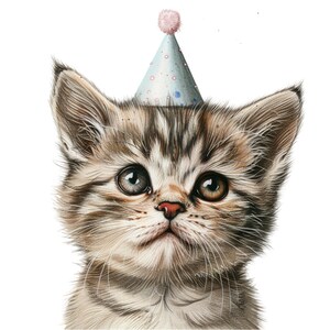 Cat With Party Hat Clipart Bundle, 14 High-quality JPG, Craft Art, Card ...