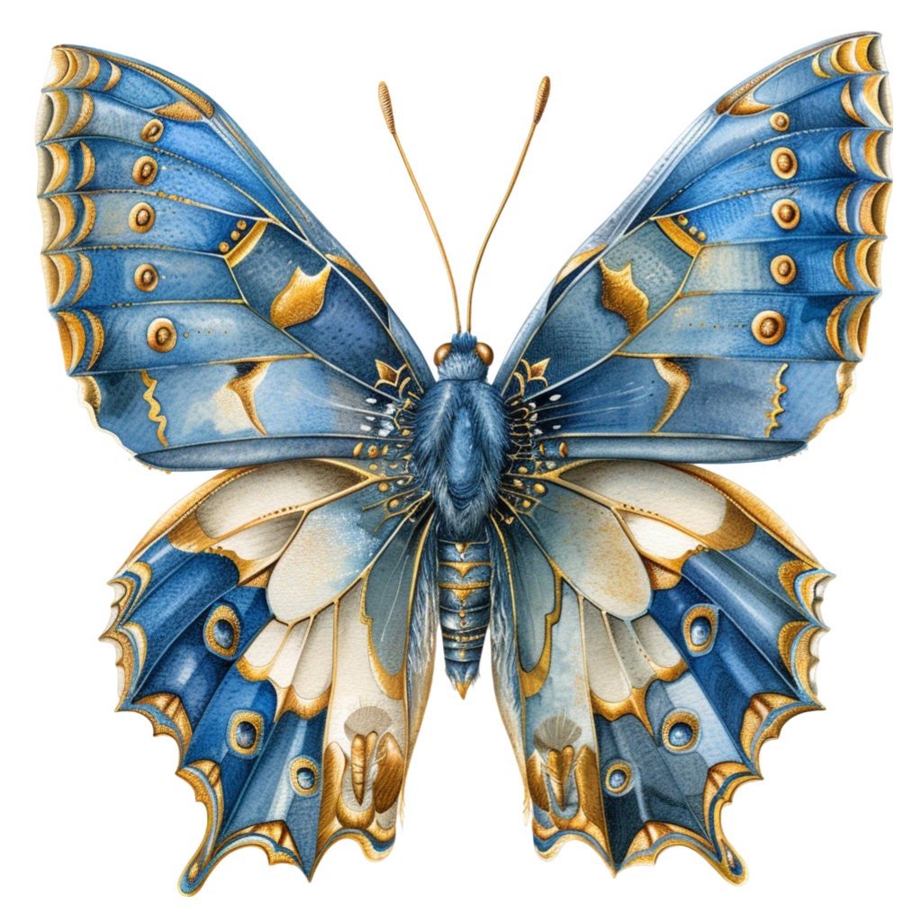 16 Blue and Gold Butterfly Clipart Bundle, 16 High-quality JPG, Craft ...