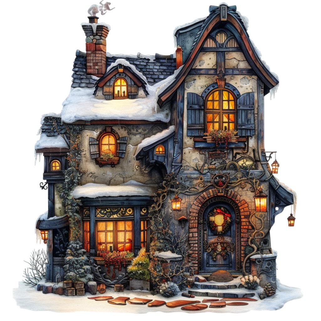 16 Winter Christmas House Clipart Bundle, 16 High-quality JPG, Craft ...
