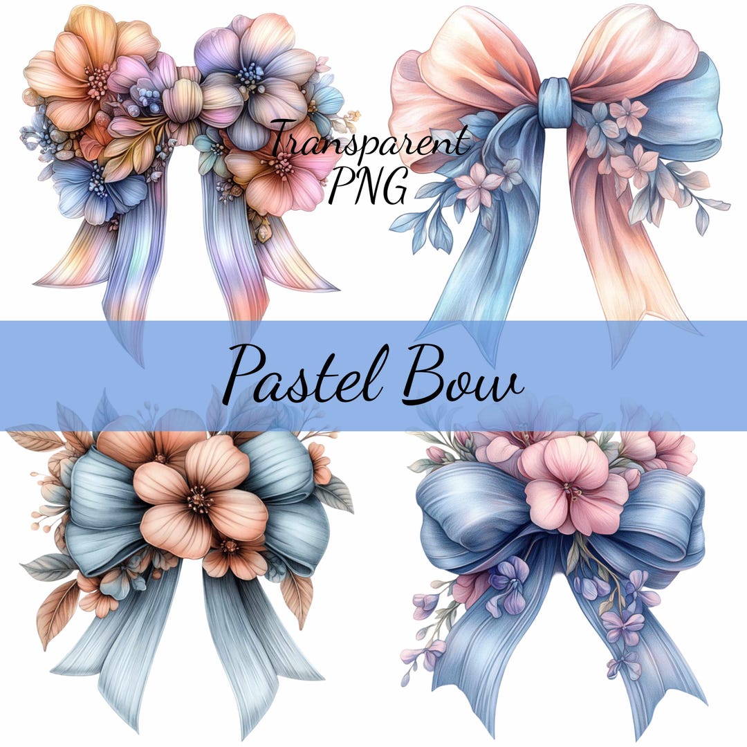 Pastel Flower Bow Clipart Bundle, 16 Transparent PNG Download, Craft ...