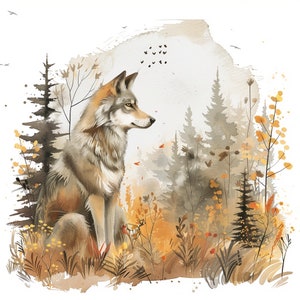 Timber Wolf in the Woods Clipart Bundle, 16 High-quality JPG, Craft Art ...