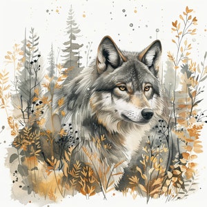 Timber Wolf in the Woods Clipart Bundle, 16 High-quality JPG, Craft Art ...