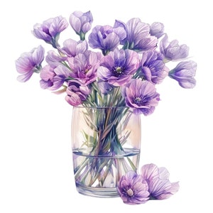 Purple Flowers in Vase Wildflowers Clipart Bundle, 16 High-quality JPG ...