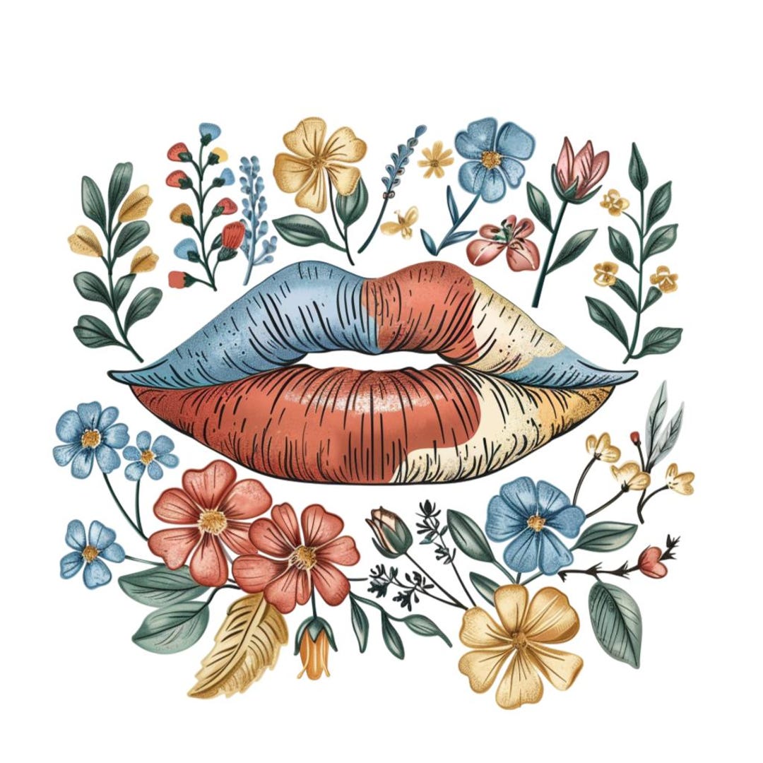 Floral Lips Flowers Clipart Bundle, 16 High-quality JPG, Craft Art ...