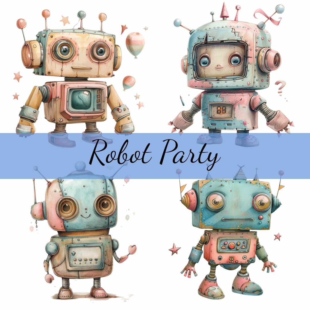 16 Robot Party Clipart Bundle, 16 High-quality JPG, Craft Art, Card ...
