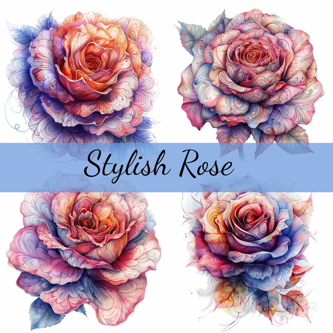 16 Stylish Rose Flower Clipart Bundle, 16 High-quality JPG, Craft Art ...